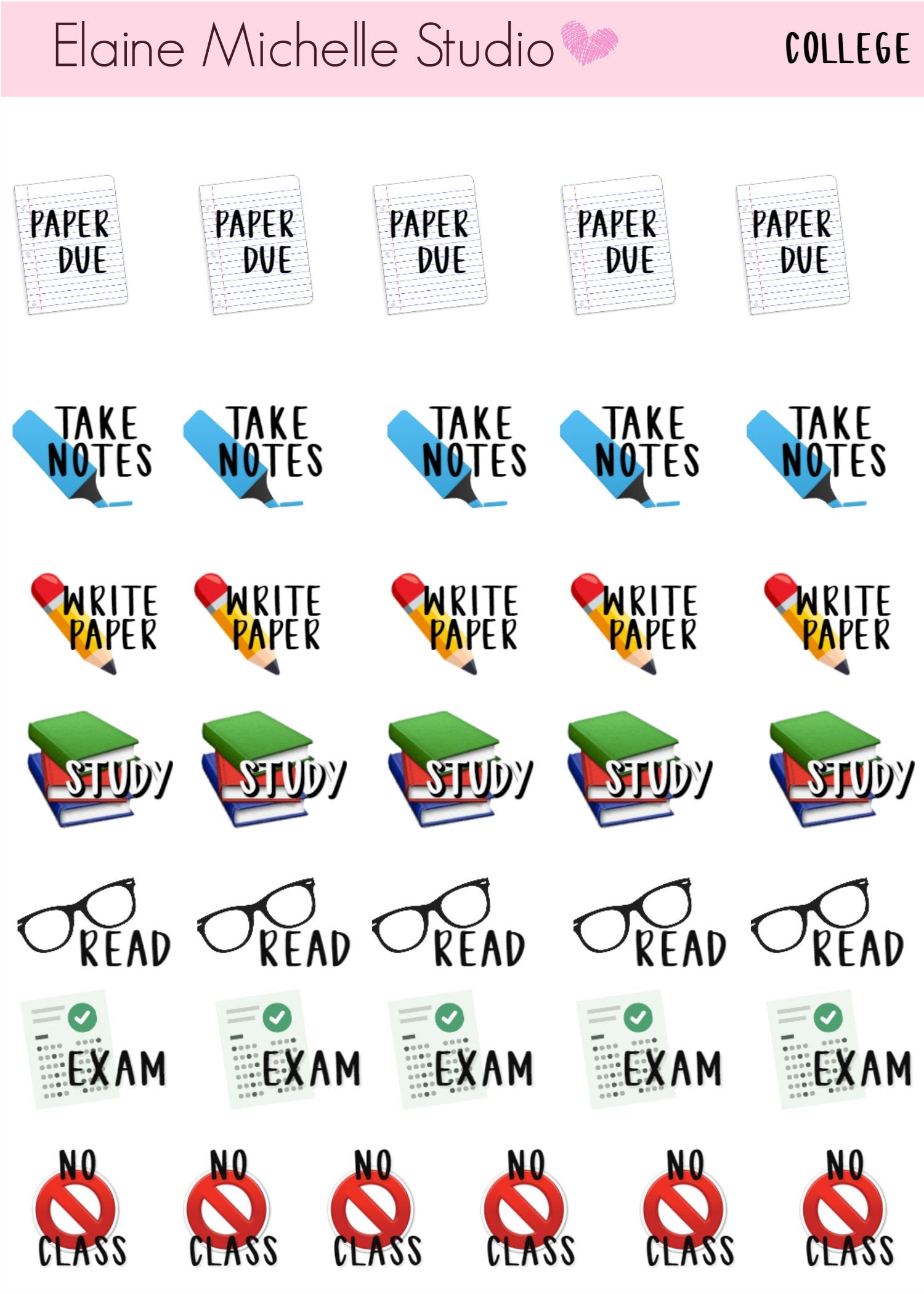 Student Planner Stickers Bundle Pack – Elaine Michelle Studio