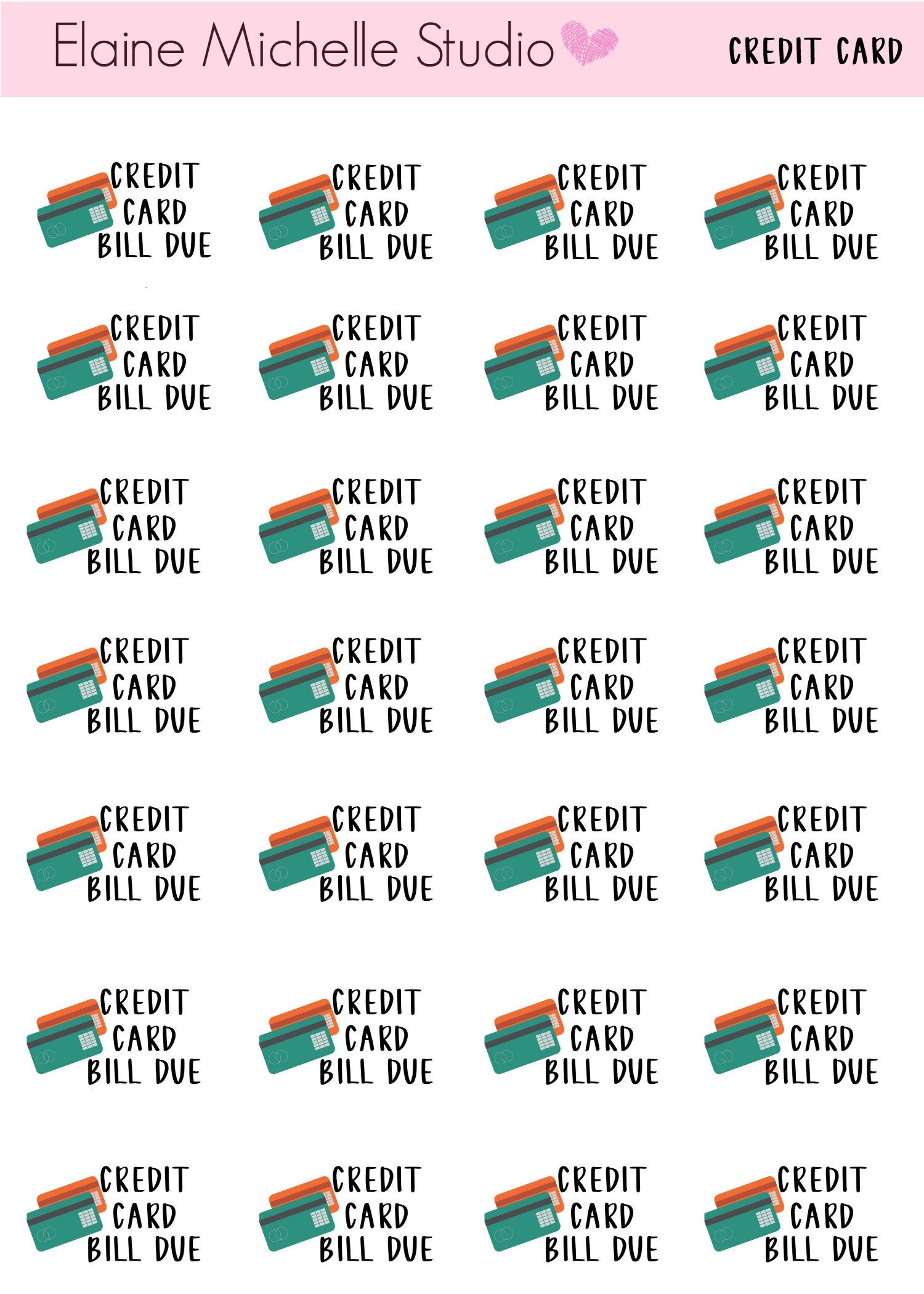 Credit Card Due Planner Stickers – Elaine Michelle Studio
